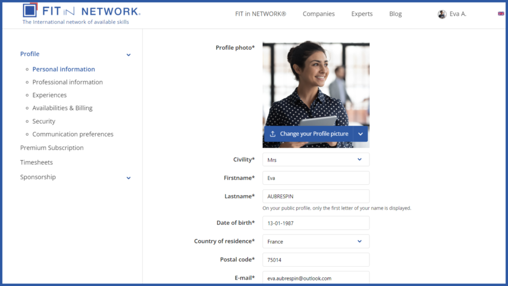 My FIT in NETWORK® profile - FIT in NETWORK®